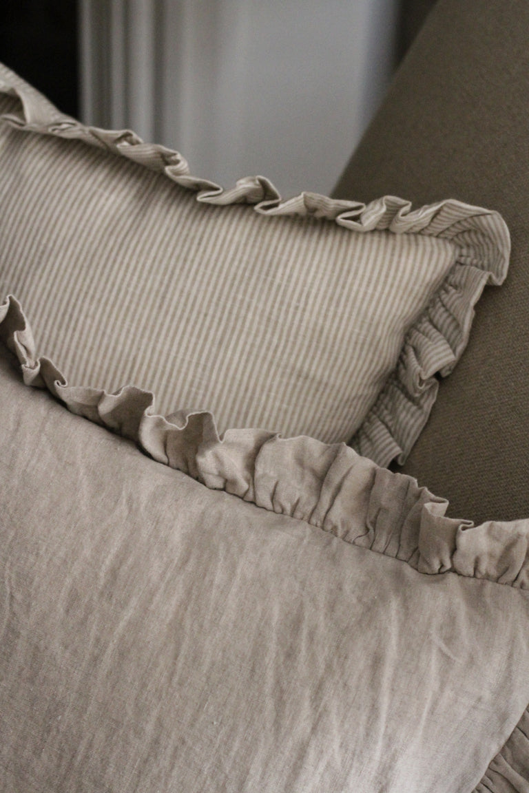 Frilled Linen Cushion - Natural Stripe – Hare & Wilde